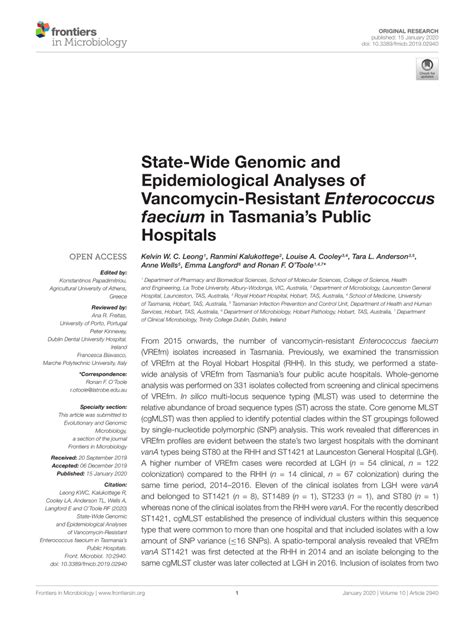 Pdf State Wide Genomic And Epidemiological Analyses Of Vancomycin Resistant Enterococcus