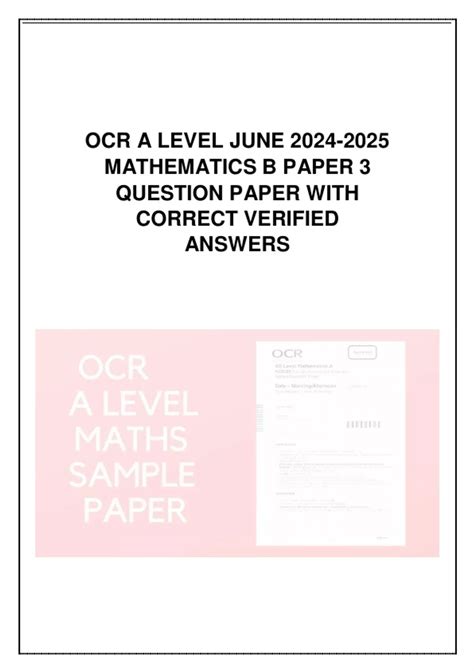 OCR A LEVEL JUNE MATHEMATICS B PAPER QUESTION PAPER WITH CORRECT VERIFIED ANSWERS OCR A