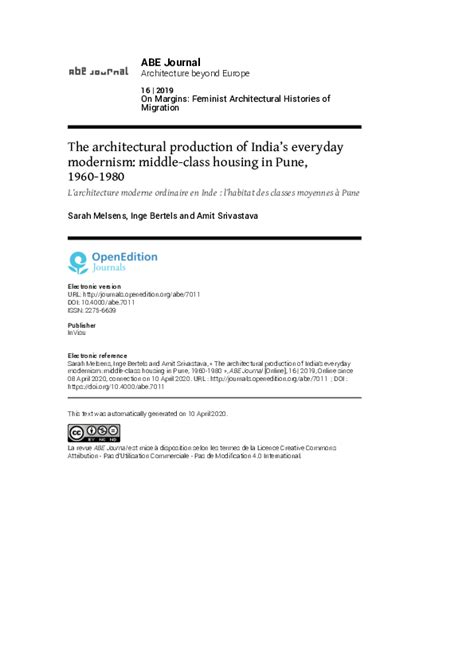 Pdf The Architectural Production Of Indias Everyday Modernism