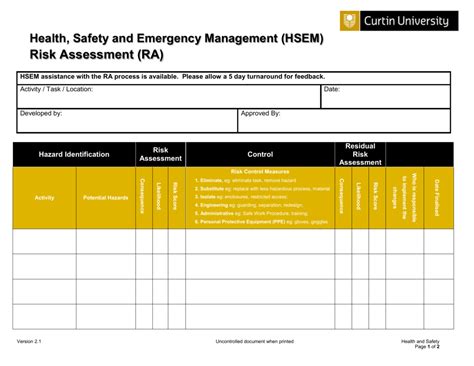 Risk Assessment Health Safety And Emergency Management