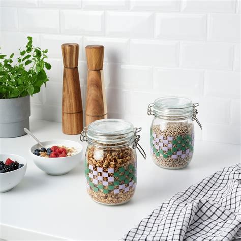Ikea Korken Glass Jar With Lid Rubber Seal Clear Red Brown