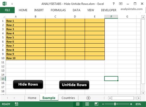 Hide Unhide Rows In Excel Worksheet Using Vba Examples And Codes Learn Excel Vba Sql Sas