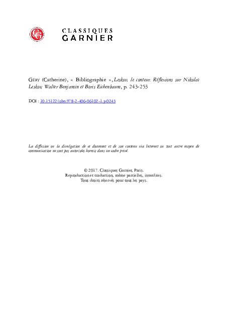 Pdf Leskov Le Conteur Réflexions Sur Nikolaï Leskov Walter