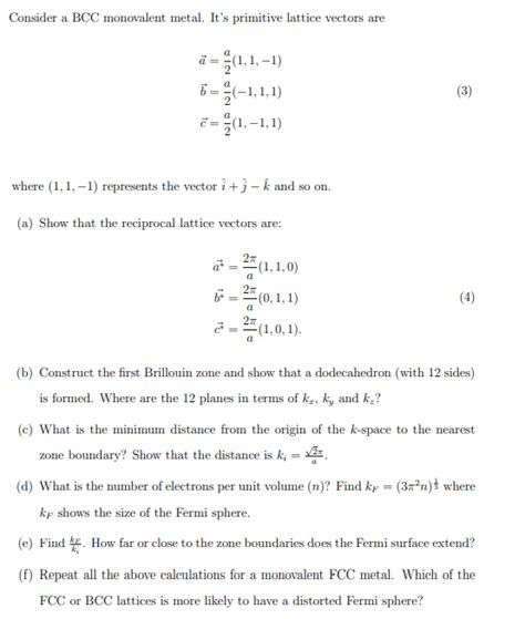 solved consider a bcc monovalent metal it s primitive