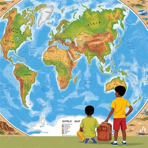 Highly Detailed Physical World Map With Labeling Vector Illustration