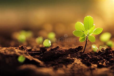 A Small Green Plant Sprouts From The Ground In The Sunlight Stock Illustration Illustration Of