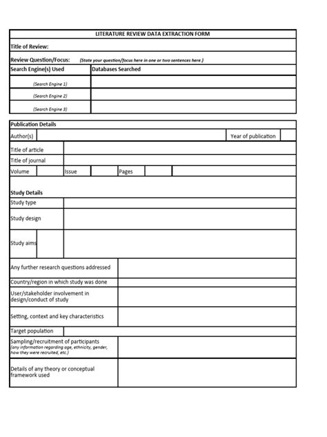 Literature Review Data Extraction Form Pdf