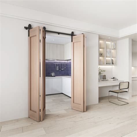 Jubest Matte Black Steel Bi Folding Standard Double Door Barn Door