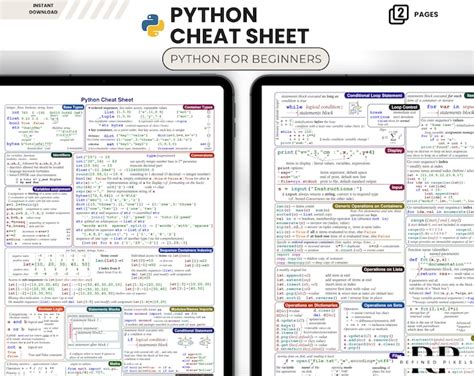 Python Cheat Sheet Template Python For Beginners Data Type Coding