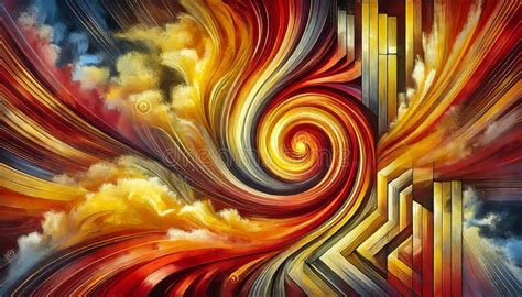 Abstract Swirling Colorful Vortex With Geometric Patterns And Dynamic Clouds Stock Illustration