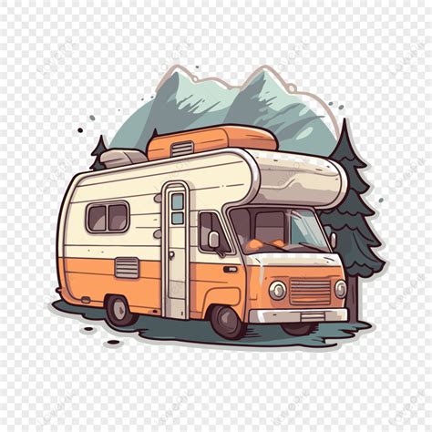 Rv 캠퍼 밴 복고풍 스타일 인쇄 그림 클립 아트 벡터만화상표 Png 일러스트 무료 다운로드 Lovepik