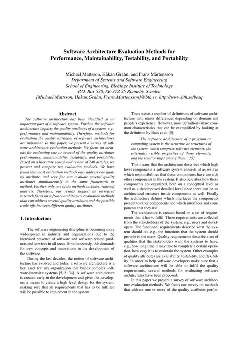 Pdf Software Architecture Evaluation Methods For Performance