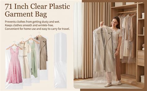 50 Pack 71 Inch Clear Plastic Garment Bag Extra Long Dry