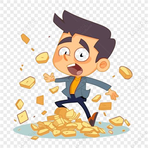 한 무더기의 금화를 뛰어넘는 만화 남자 벡터 음식 식기 Png 일러스트 무료 다운로드 Lovepik