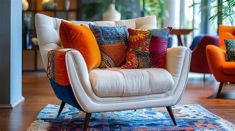Home Decor Trends Bright Patchwork Pillows On A Neutral Armchair Bring