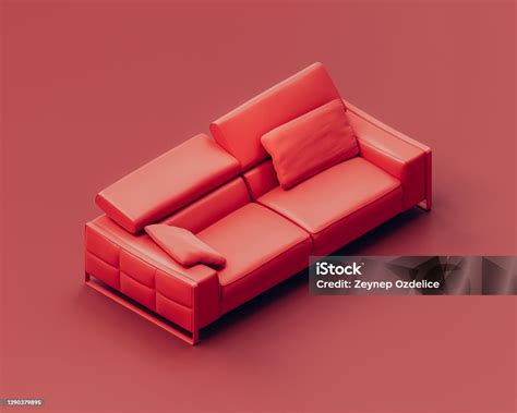 빨간 방에있는 단색 단색 빨간 소파 아이소메트릭 싱글 레드 소파 3d 렌더링 0명에 대한 스톡 사진 및 기타 이미지 0명 가구 가정 생활 Istock