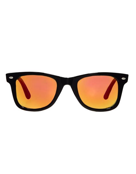 Asos Wayfarer Sunglasses With Orange Mirror Lens In Black Lyst
