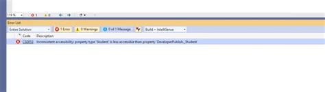 C Error Cs0053 Inconsistent Accessibility Property Type Type Is Less Accessible Than
