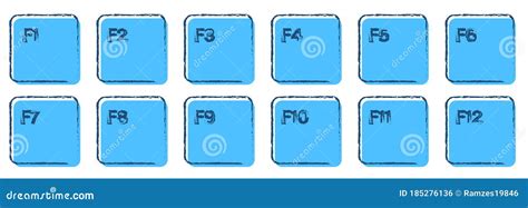 Set Of Auxiliary Keyboard Keys From F1 To F12 Drawn In Ink And Blue