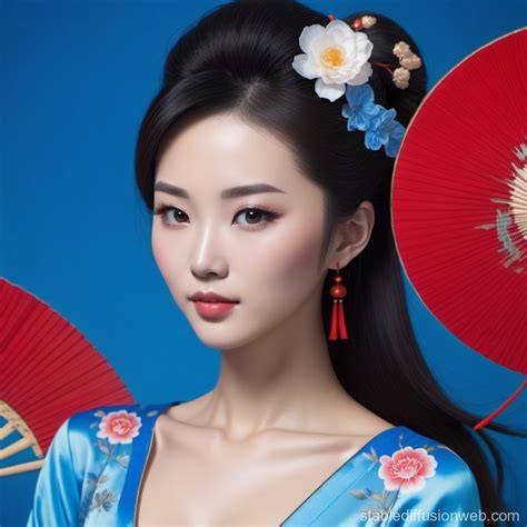 Chinese Beauty In Blue Background Stable Diffusion