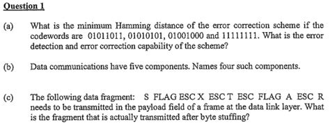 Solved Question 1 A What Is The Minimum Hamming Distance