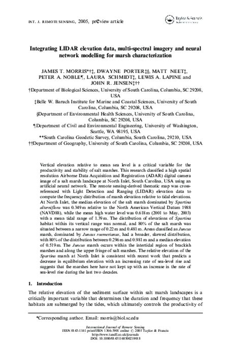 Pdf Integrating Lidar Elevation Data Multi‐spectral Imagery And Neural Network Modelling For