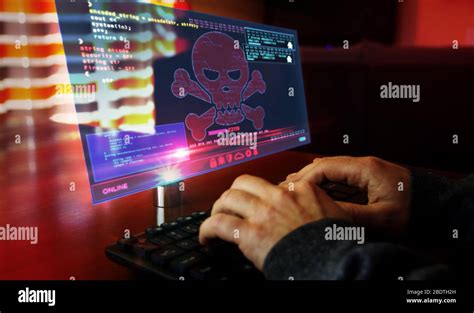 Hacker Typing On The Keyboard And Breaks Computer Security On Virtual