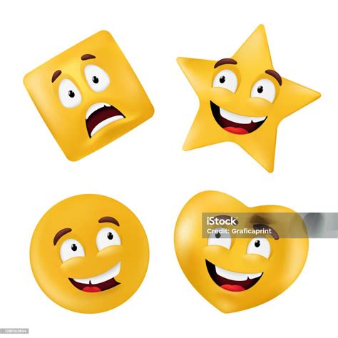 감정 모양 정사각형 별 원 심장 다른 얼굴 표정을 가진 기본 기하학적 인물 흰색 배경에 격리된 이모티콘 벡터 집합 0명에 대한 스톡 벡터 아트 및 기타 이미지 Istock