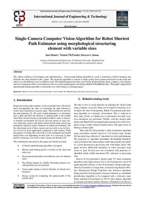Pdf Single Camera Computer Vision Algorithm For Robot Shortest Path Estimator Using