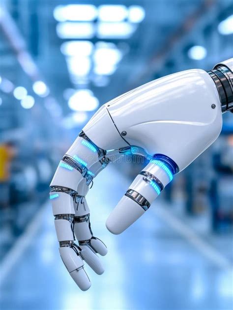 Robotic Arm With Digital Display In Modern Industry A Futuristic Robotic Hand With A Digital