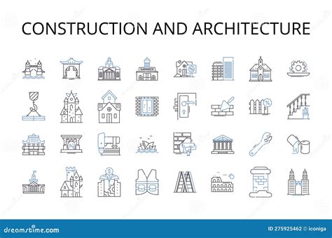 Construction And Architecture Line Icons Collection Building Design Engineering Blueprint