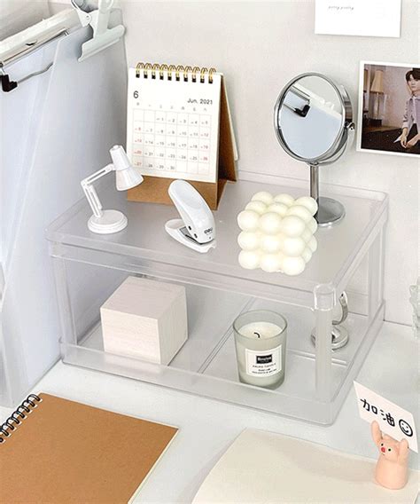 [특가] 깔끔수납 클리어 투명 2단선반 투명한 책상선반 2단세트 투명 소품선반 투명 진열대 투명수납 에이블리