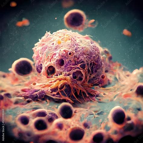 Cancer Cells And Cancerous Malignant Cell Tumour Growth In A Human Body Caused By Carcinogens