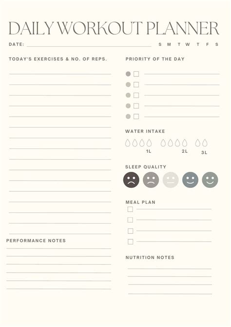 Daily Workout Planner Exercise And Fitness Journal Etsy Fitness