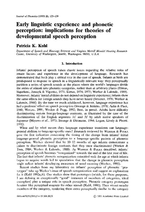 Pdf Early Linguistic Experience And Phonetic Perception Implications For Theories Of