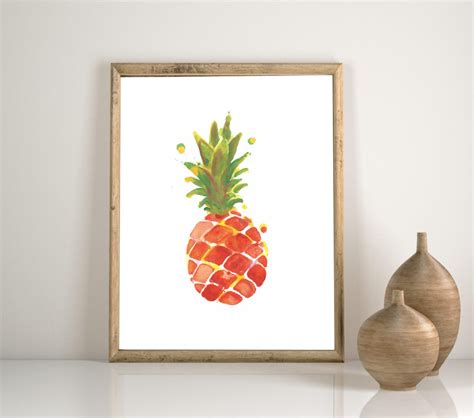Pineapple Watercolor Art Print Tropical Kitchen Decor Etsy