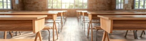 Collaborative Learning Environment Desks Arranged In Pairs For Teamwork And Discussion In A