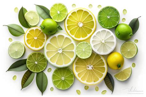 Creative Layout Made Of Lime Lemon Lime Slices And Leaves Isolated On White Background Flat