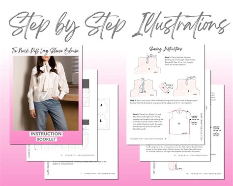 Tie Neck Puff Long Sleeve Blouse Sewing Pattern Patterns For Less