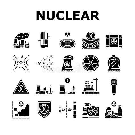 Nuclear Energy Power Plant Icons Set Vector Stock Illustration