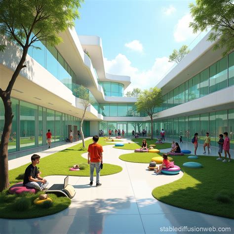 Futuristic School With Postmodern Architecture Stable Diffusion Online