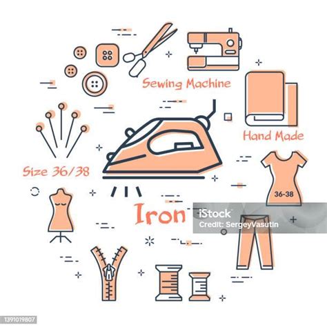 컬러 윤곽선 바느질 아이콘 다림질용 다리미 화이트에 고립된 재봉사 액세서리 벡터 일러스트 레이 션 세트 가위에 대한 스톡 벡터 아트 및 기타 이미지 Istock