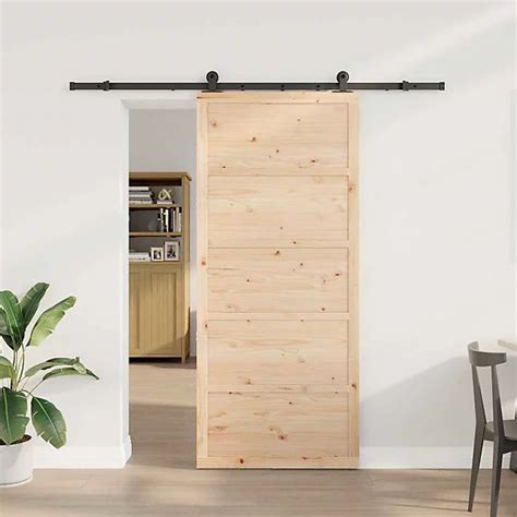 Sliding Door Brown 100 X 208 Cm Solid Pine Wood