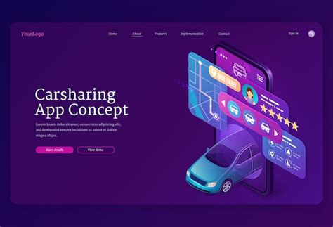 Free Vector Carsharing App Concept Isometric Landing Page