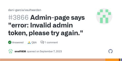Admin Page Says Error Invalid Admin Token Please Try Again · Dani
