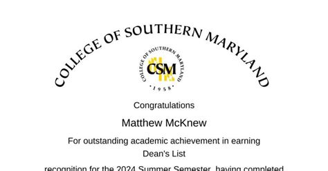 Just Received My Deans List From College Of Southern Maryland