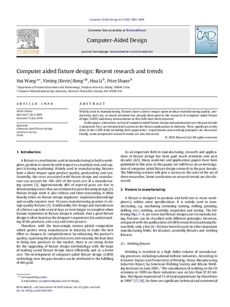 Pdf Computer Aided Fixture Design Recent Research And Trends