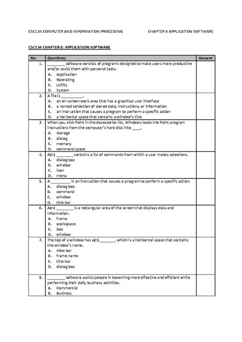 Csc134 Mcq Topic 06 Chp 03 Application Software Q Csc134 Chapter