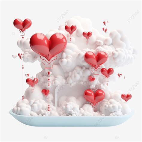 3d 마음과 구름과 함께 좋은 발렌타인 데이 인사말 하트 포스터 하트 배너 사랑 바탕화면 Png 일러스트 및 이미지 에