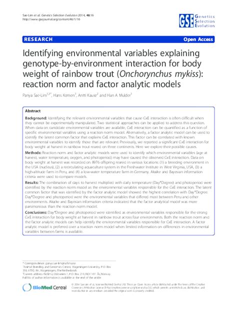 Pdf Identifying Environmental Variables Explaining Genotype By